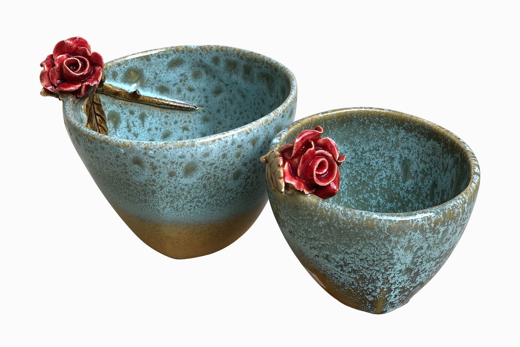 Slant Bowl with Rose Set of 2 | AJ Pottery | The House Of Things